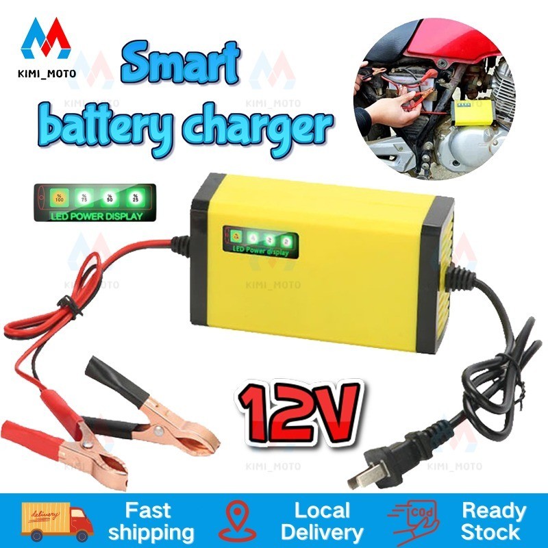 Smart Car Battery Charger 12v 3A Motorcycle Heavy Duty Portable Lead ...