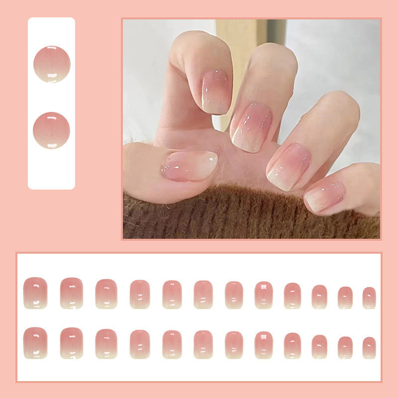 24 Press on Nails Pcs of Shiny Fake Nails with Tender Peach Gradient ...