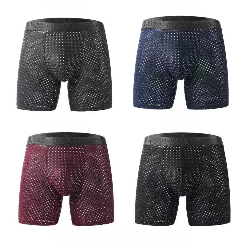 4pcs/lot Long Leg Boxers Men Underwear Ice Silk Breathing Shorts Trunks ...