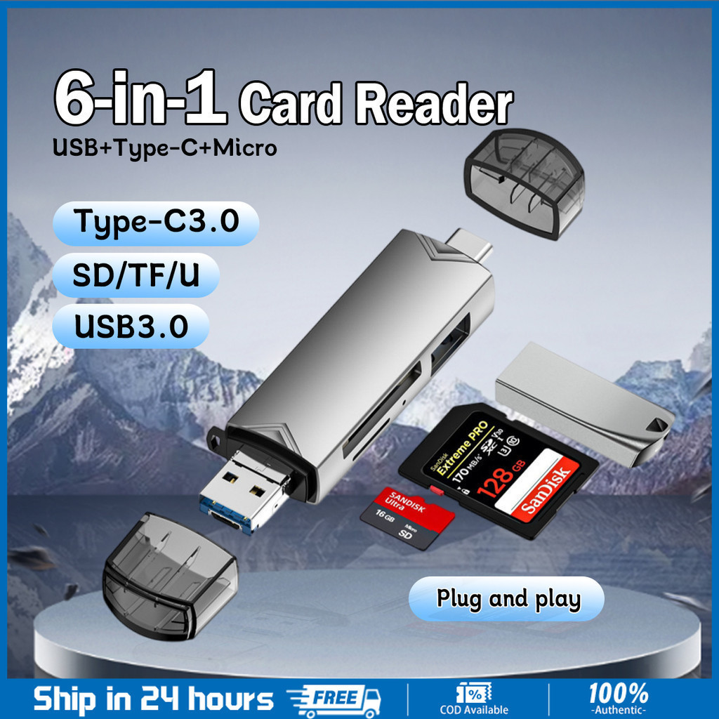 6in1 USB 3.0 Card Reader TF SD Micro Type-C OTG Flash Drive Converter ...