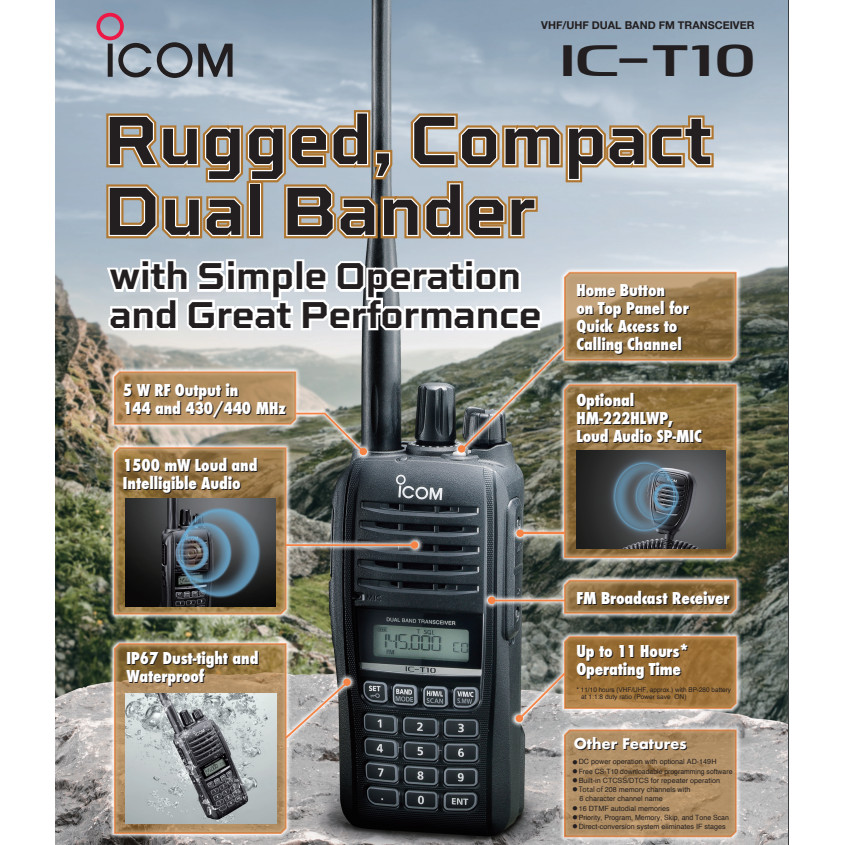 New Icom IC-T10 VHF/UHF Dual-Band FM Transceiver IP67 5W Output | Shopee Philippines