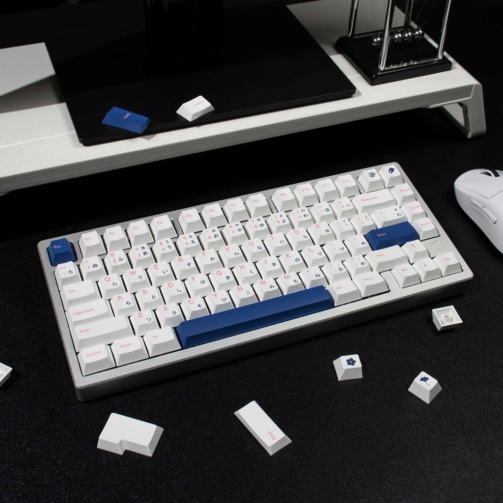 Minimalist White Blue Pink Japanse Keycaps set PBT Cherry Profile ...