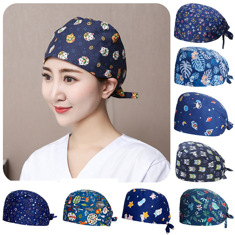 Operating Room Cap Cotton Printed Nurse's Pouch Toupee Operating Room ...