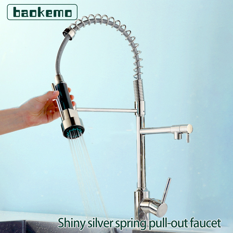 Baokemo Shiny Silver Kitchen Spring Dual Purpose Faucet Sink Vegetable ...