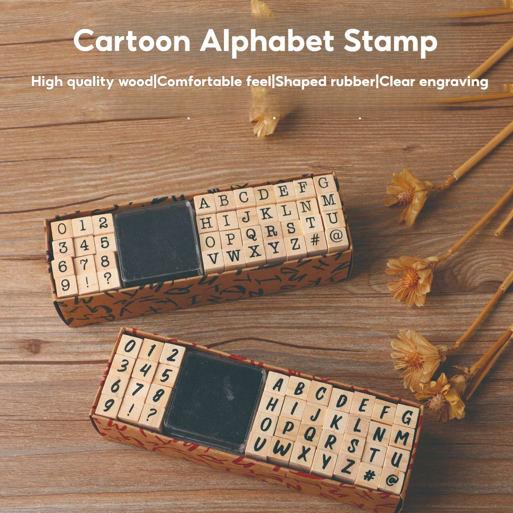 Alphabet Letter Stamp Set 40 Pcs Wooden Stamp Account Number Ink Pad ...