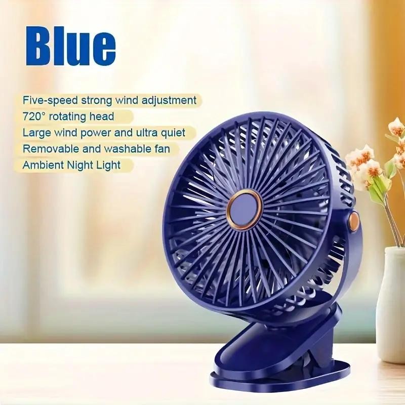 Rpmax Portable Rotatable Rechargeable Clip Fan with Light USB Charging ...