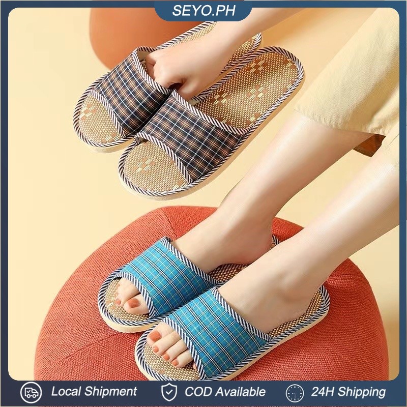 Linen Rattan Indoor Slippers Comfortable Flat Shoes Hotel Guest ...