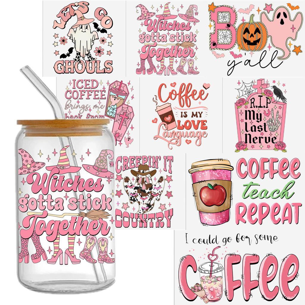 Pink Series 16oz Tumbler Template DTF Sticker Cup Cool UV Wrap Transfer ...
