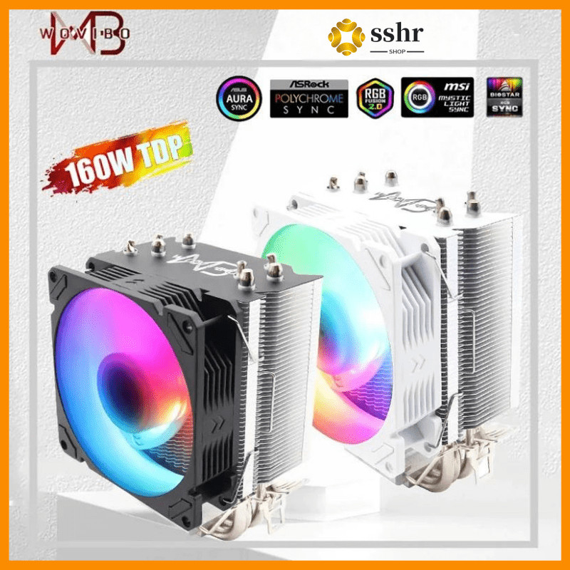 Wovibo 4 Heat Pipe CPU Cooler 90mm 5V ARGB 4PIN PWM Mute Fan For Intel ...