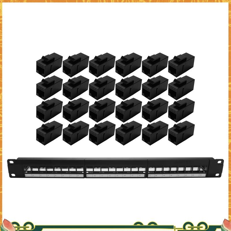 19Inch 1U Cabinet Rack Pass-Through 24 Port CAT6 Patch Panel RJ45 ...