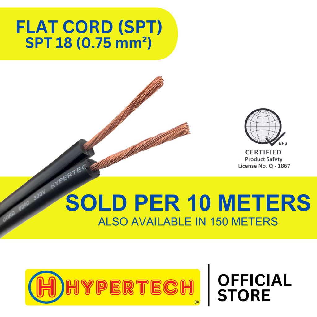 HYPERTECH FLAT CORD # 18/2 - 10 Meters - SPT - Pure Copper Electrical ...