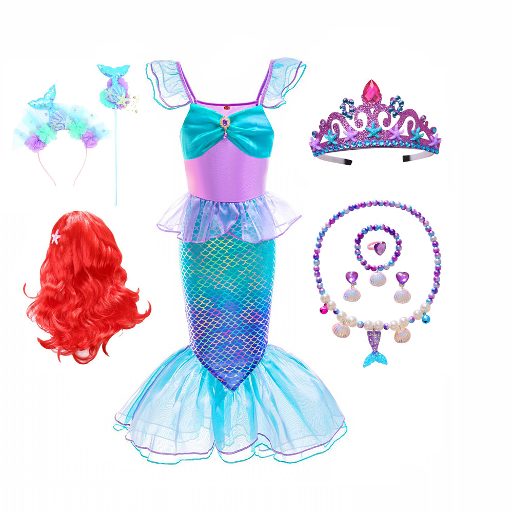 Little Mermaid Ariel Princess Costume Kids Purple Dress For Girls ...
