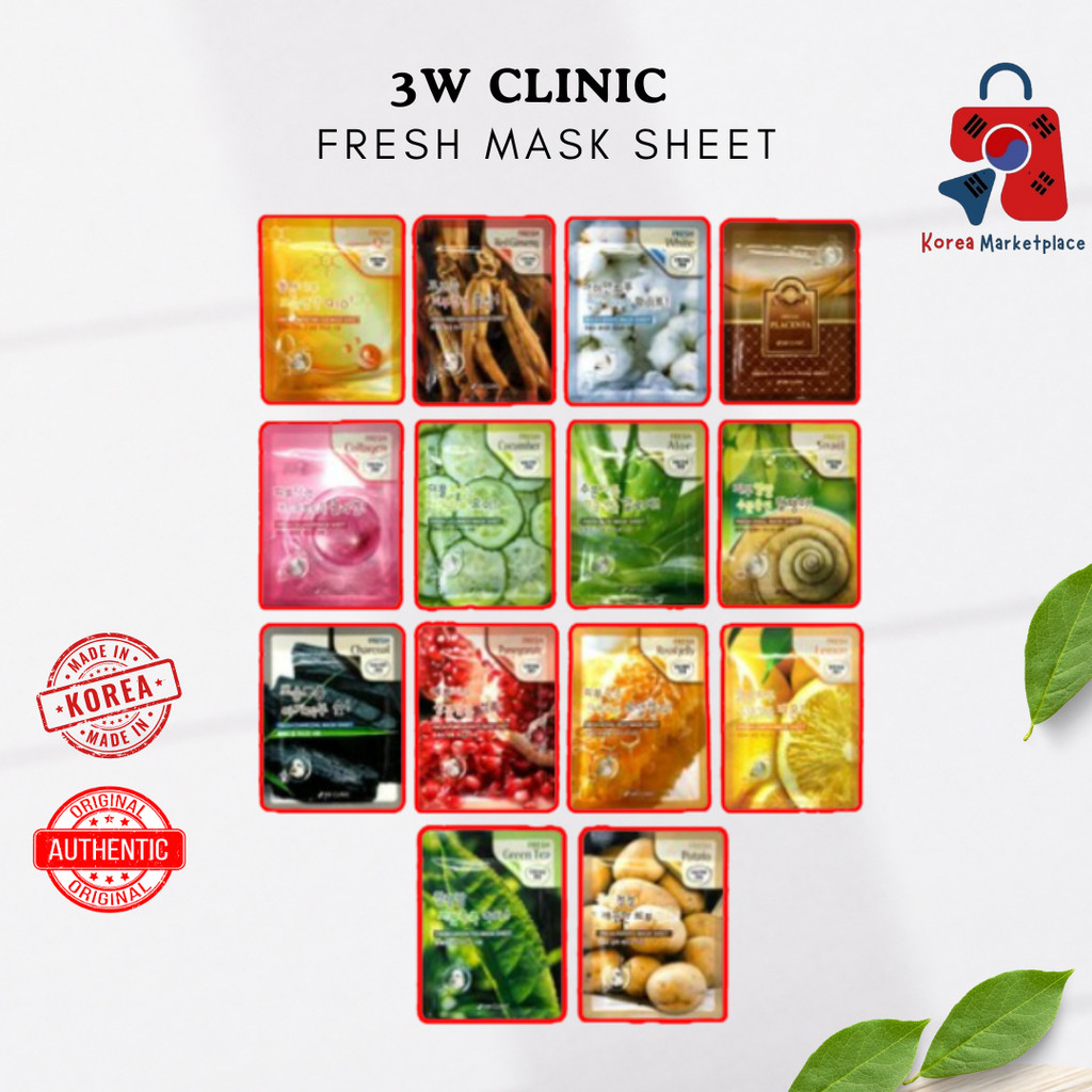 3W Clinic★ Fresh Mask Sheet - Refreshing Hydration Face Masks for ...