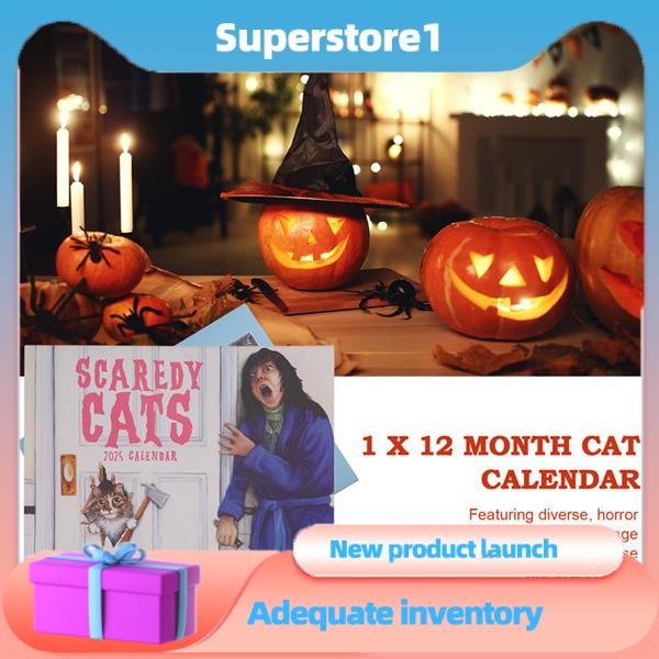 12 Month Cat Calendar 2025 Scaredy Cat Wall Monthly Calendar for ...