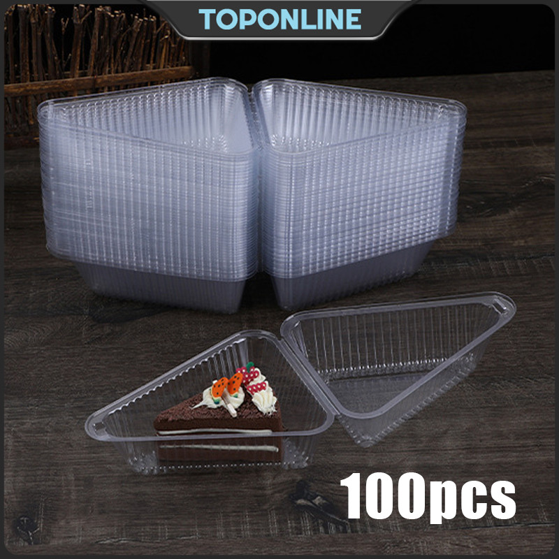 100Pcs Clear Triangle Cake Box Clamshell Slice Cake Container Plastic ...