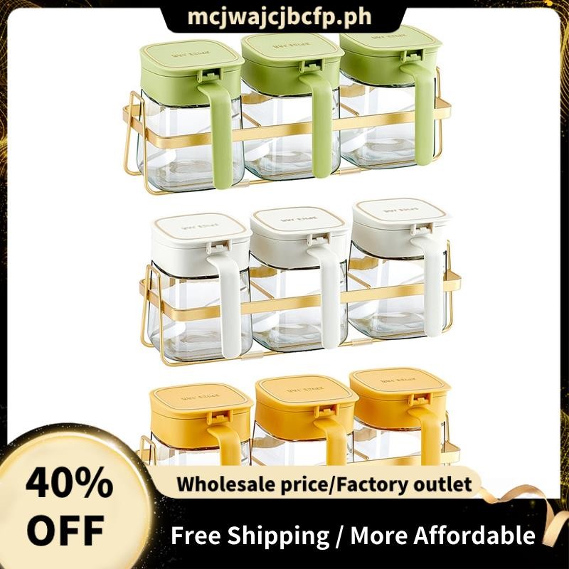 Perfect Condiment Jar Spice Container+Lids & Spoons,Clear Glass ...