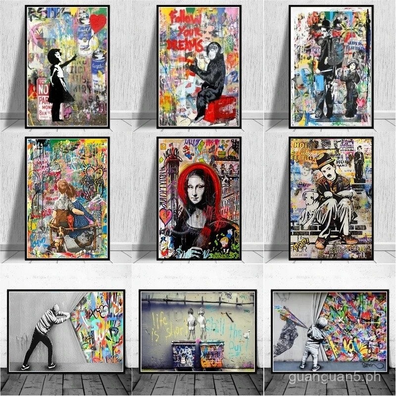 Modern Street Pop Art Mural Ballon Girl Famous Artist Funny Monkey ...