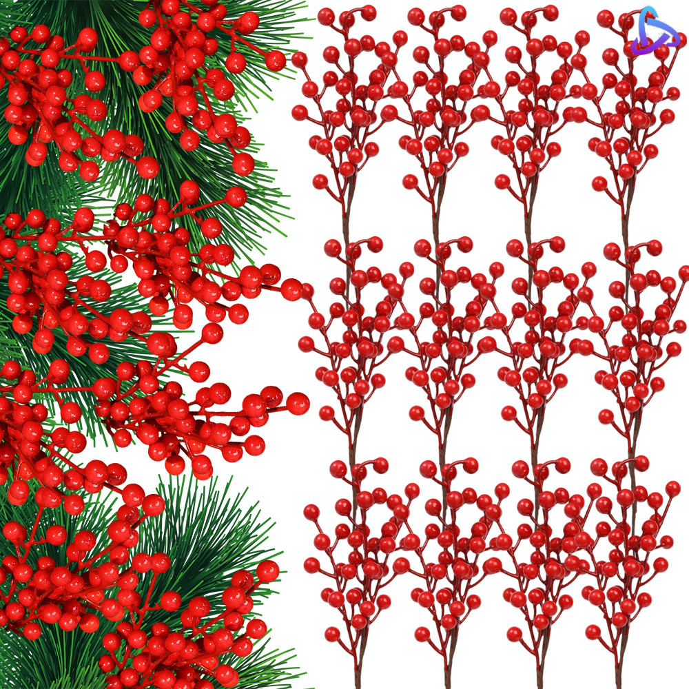 Simulation Christmas Holly Berry Branches - DIY Wreath Xmas Tree Party ...