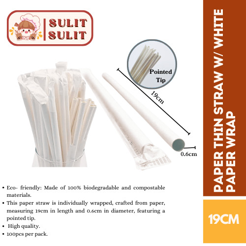 Thin Paper Straw Individual Wrapped 19 CM Kraft & White (100pcs) /Juice ...