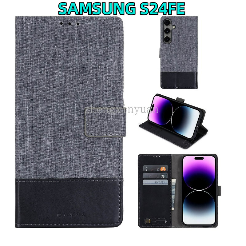 Samsung Galaxy S24FE S24 Ultra 5G 2024 Canvas Leather Flip Case For S24Ultra S24Plus FE S24+ S ...