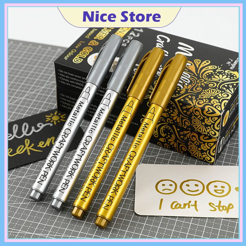 NICE Metal Waterproof Permanent Paint Marker Pens Gold Silver Craftwork ...