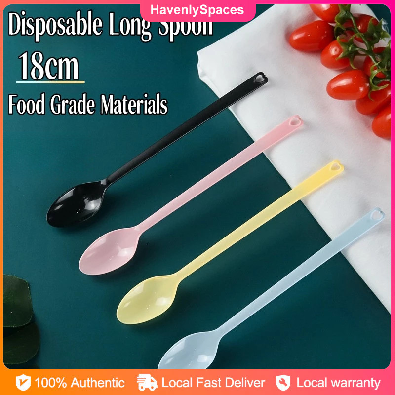 100pcs 18cm Disposable Long Spoon Cake Dessert Spoon Ice Cream Spoon ...