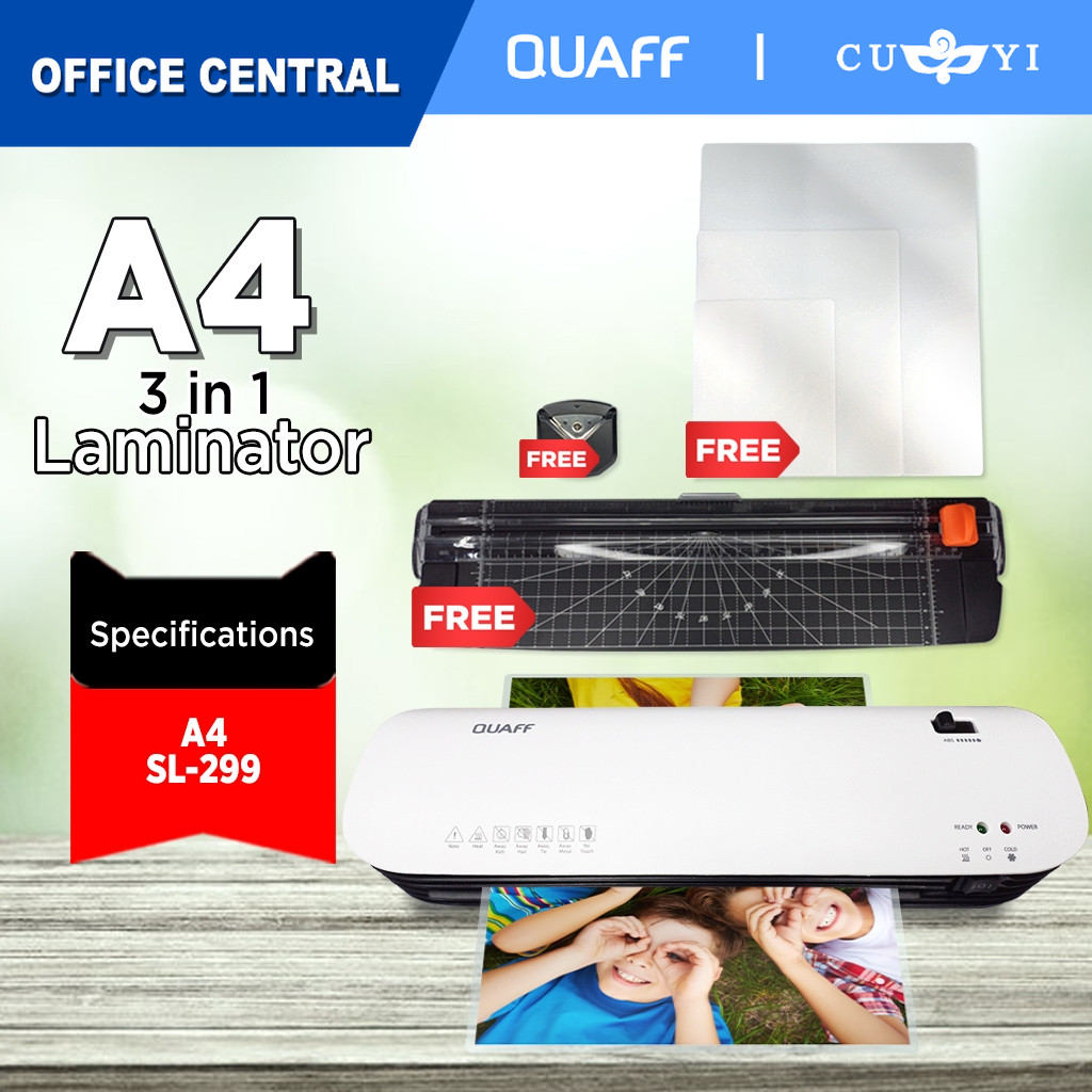 QUAFF SL299 A4 Laminator Hot Cold Laminating Machine with R4 Corner Puncher and Sliding Cutter ...