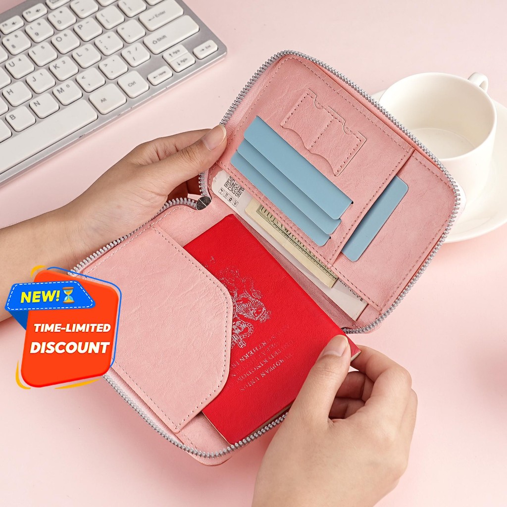 Women Wallet Premium Zippered Passport Wallet Multi-Card Organizer with ...