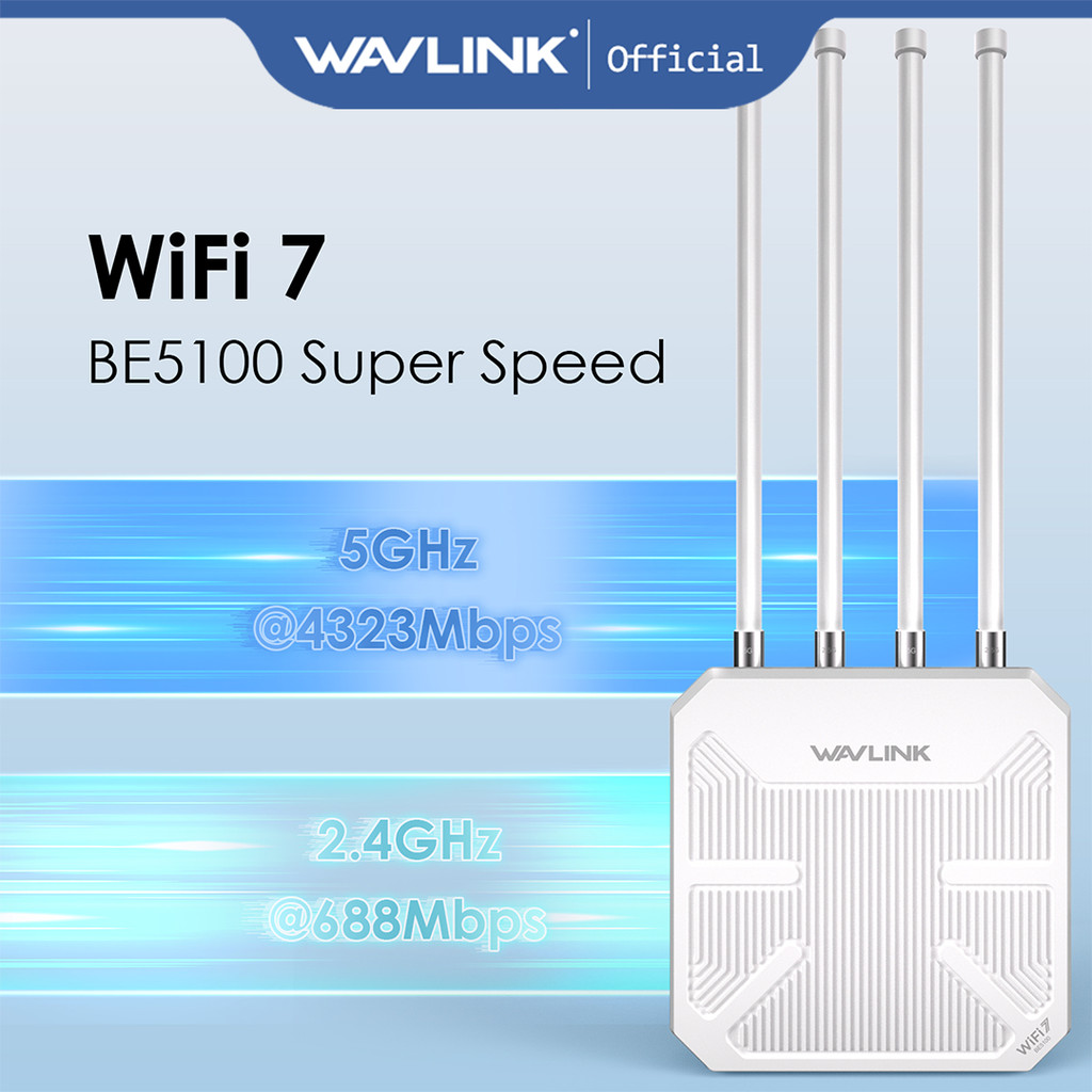 WAVLINK WiFi 7 Outdoor Long Range Router BE5100 Mesh Router IP67 Waterproof Dustproof 15KV ESD ...