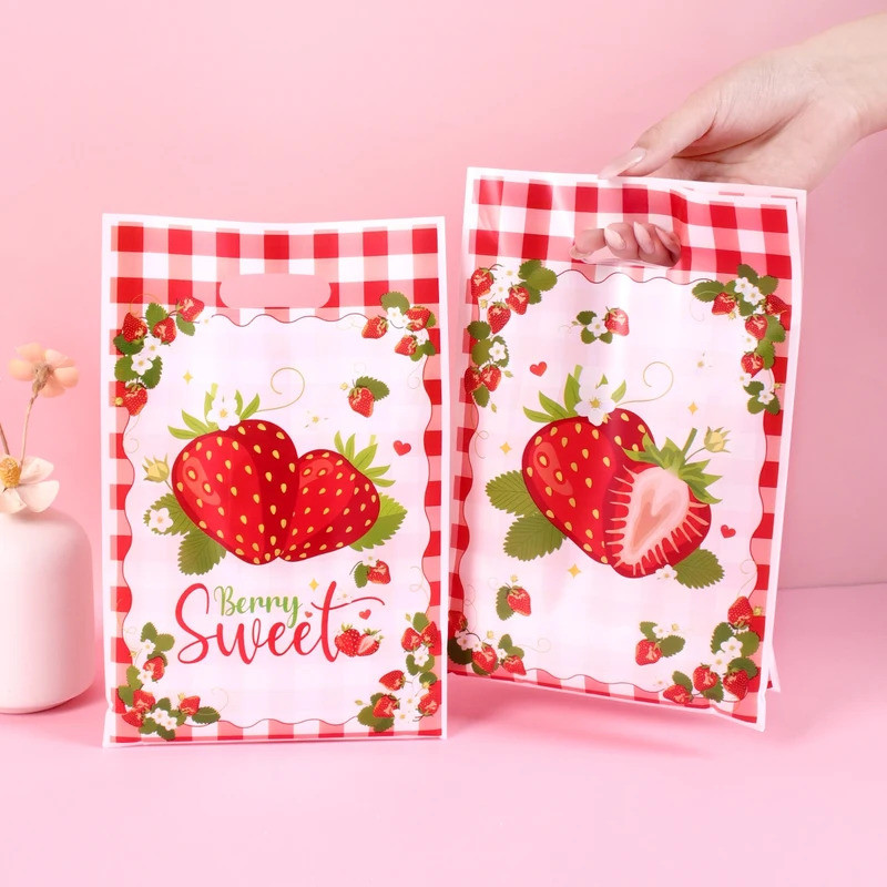 10/20/30pcs Red Strawberry Gift Bags Sweet Berry Plastic Candy Cookie ...