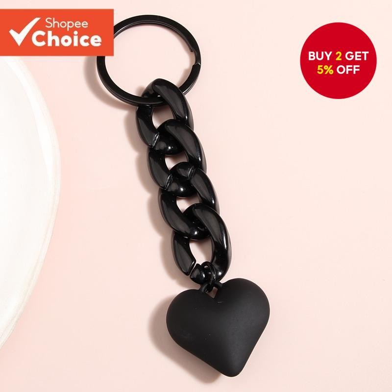 Handmade Heart Keychain Acrylic Plastic Link Black Keyring | Shopee Philippines