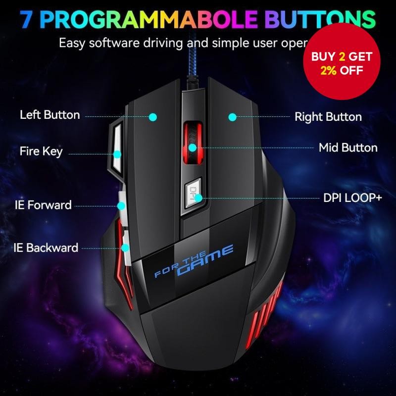 G6 Wired Gaming Mouse 7 Button Colorful Breathing Luminous Eating ...