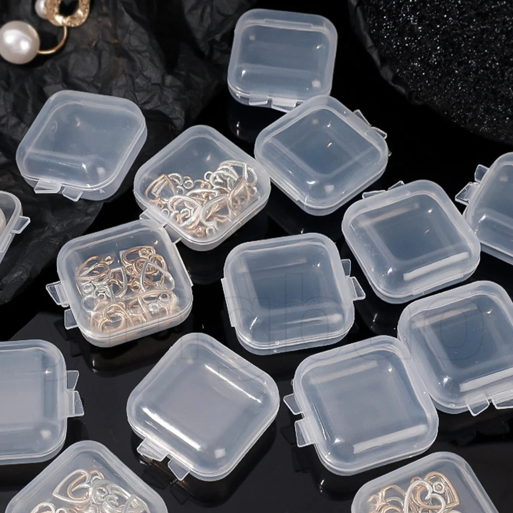 10 Pack Mini Square Storage Containers Box with Hinged Lid Clear ...