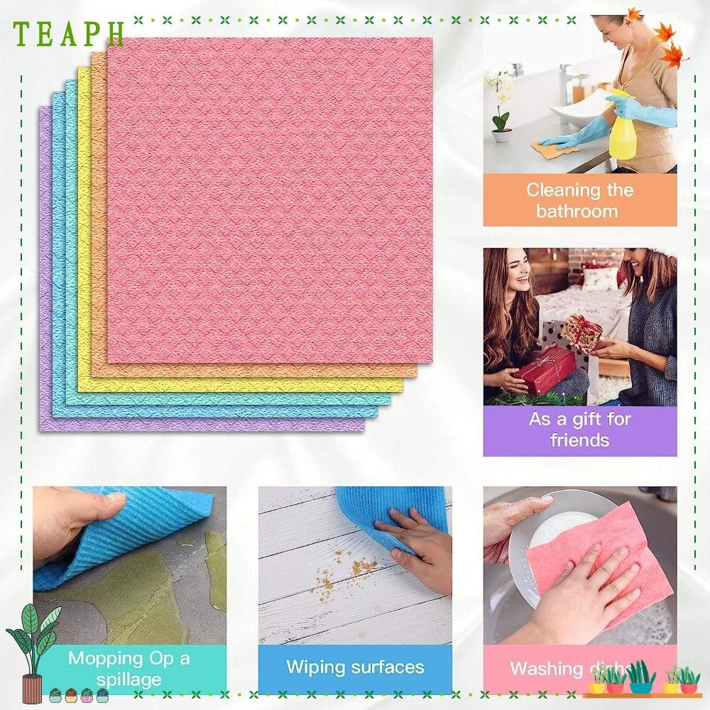 TEAPH 10Pcs Cellulose Sponge Cloth, Durable Square Swedish Dishcloths ...