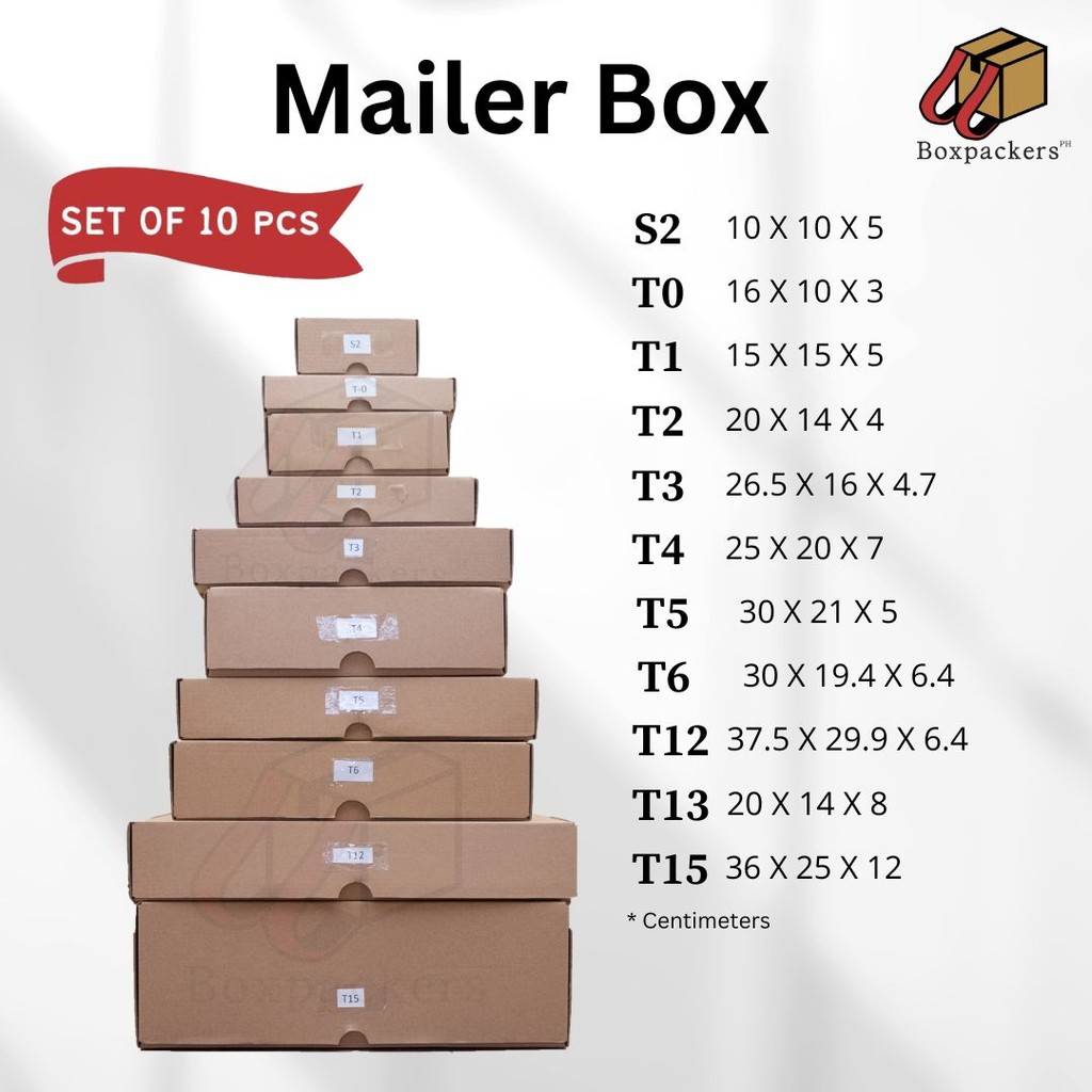 SET OF 10 Mailer Box Corrugated Carton Gift BOXPACKERSPH S2 T0 T1 T2 T3 T4 T5 T6 T9 T12 T13 T15 ...