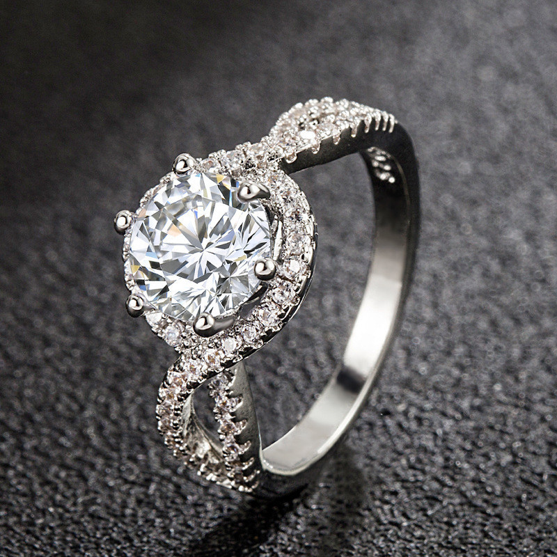 Classic Six-Claw2Carat Micro Setting Ring Women's Double Row Diamond Twist Arm Order for Wedding ...