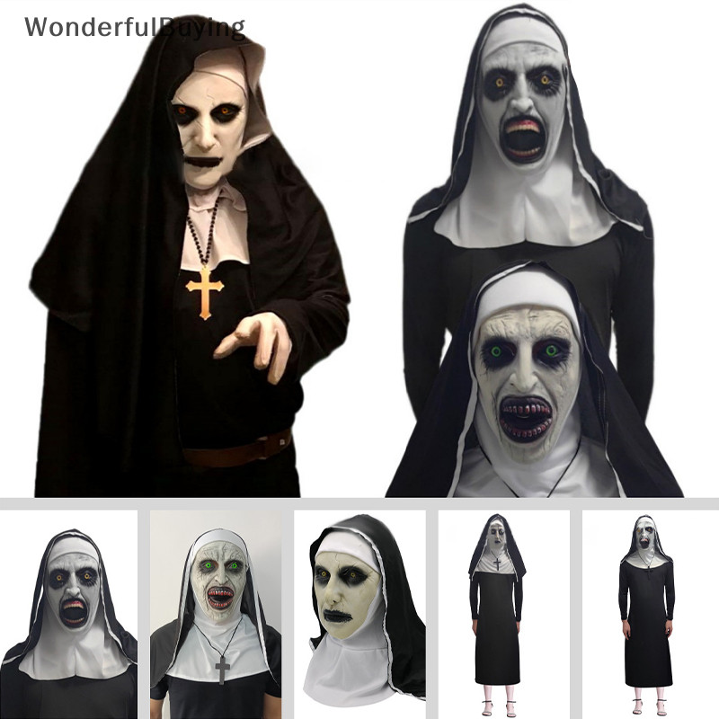 WBPH Belle The Horror Scary Nun Latex Mask W/Headscarf Valak Cosplay ...