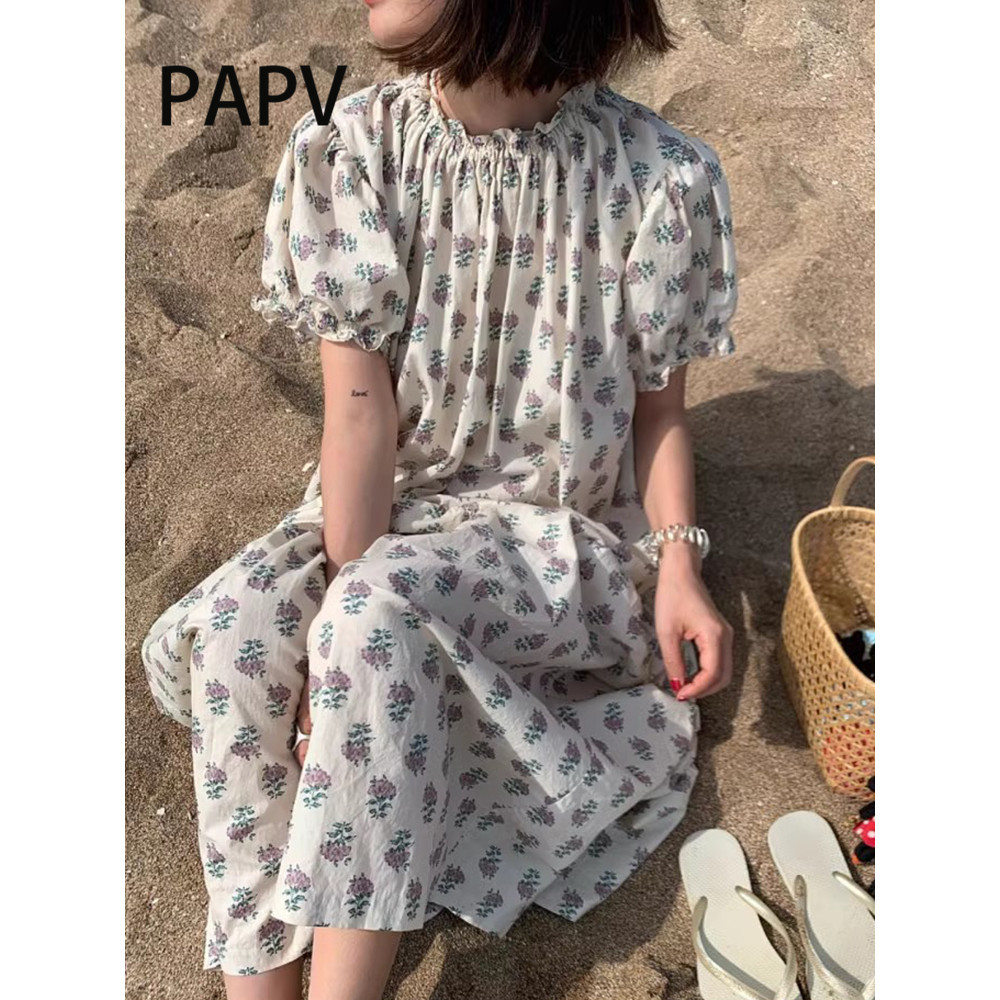 Papv Chic Stand Up Collar Full Screen Floral Fungus Edge Bubble Sleeve ...