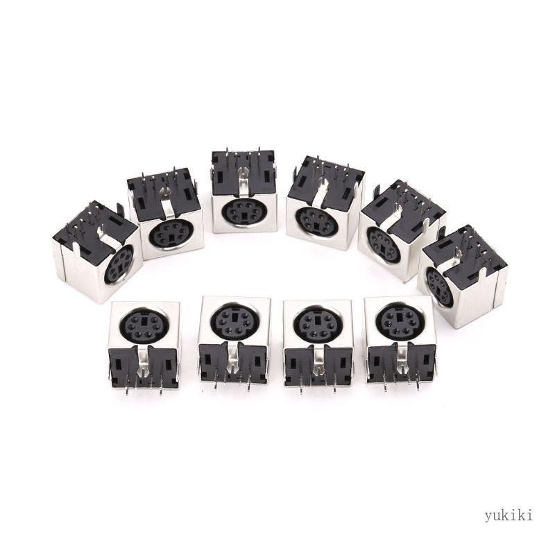 Kiki 10pcs Mini 6-pin Din Socket Connectors PS-2 Female Plug PCB Solder ...
