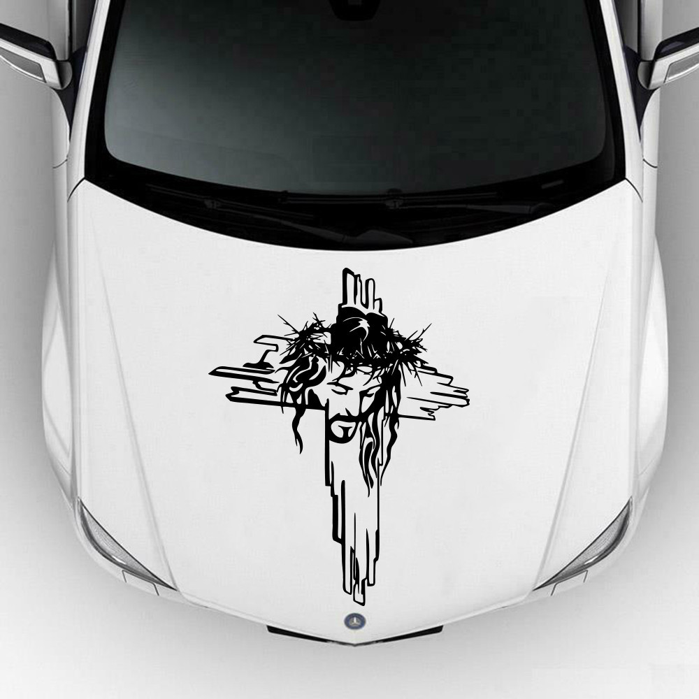 Cross with Jesus Crow Christian Car Sticker Religion Bible Verse Auto ...