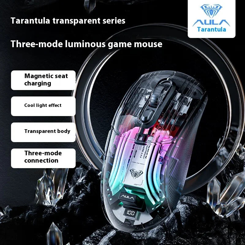 AULA SC630 Wireless Mouse Transparent RGB With Magnetic Charging Base ...