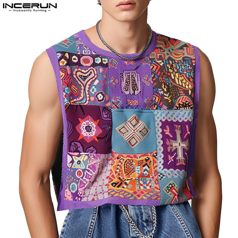 INCERUN Men Vintage Fashion Windowpane Pattern Casual Sleeveless Tanks ...