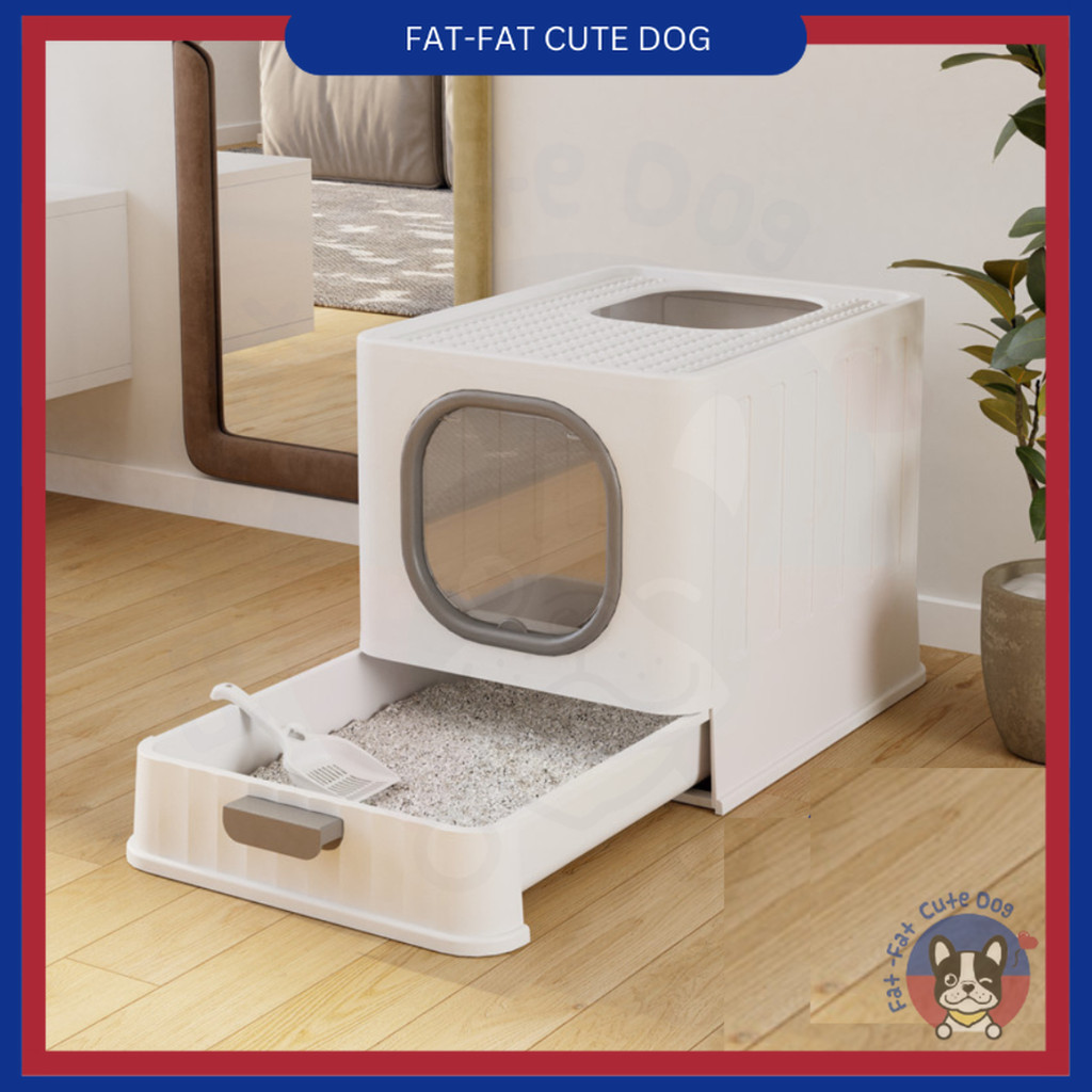 [Fat Fast Cute Dog] Foldable Cat Litter Box Foldable Enclosed Top-entry ...