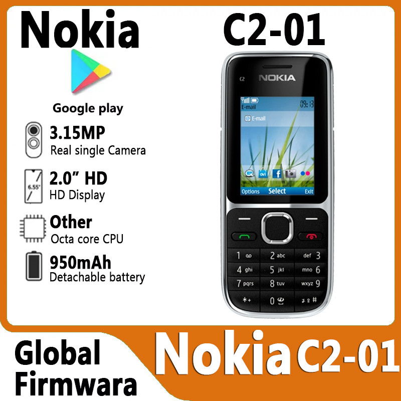 Nokia C2 C2-01 GSM Mobile Phone English&Hebrew Keyboard Support The Logo on Button Unlocked 2G ...