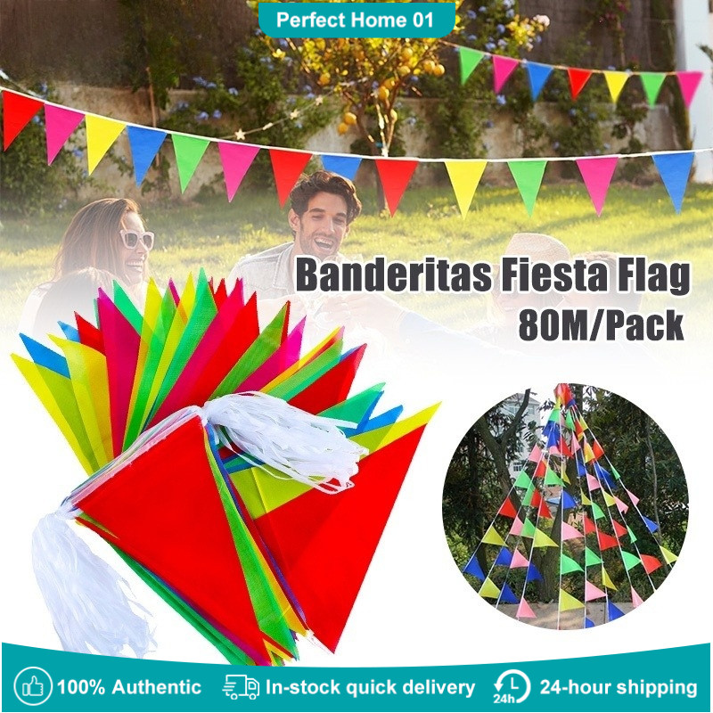 80Meter Colorful Fiesta Flag Plastic Triangle Flags Banderitas Flag ...