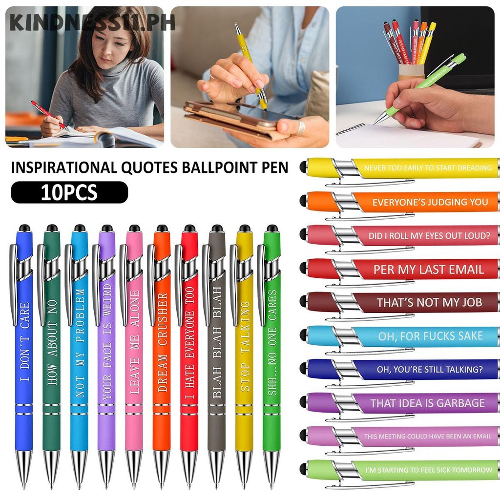 10 Pcs Ballpoint Pen Set with Motivational Quotes 0.5 mm Inspirational ...