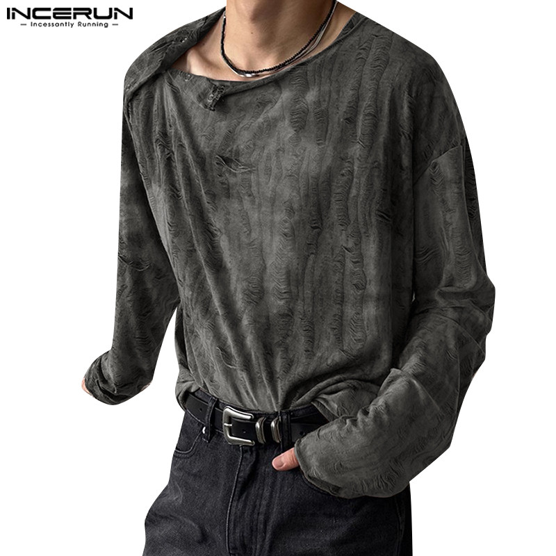 INCERUN Men Korean Shoulder Line Snap Button Design Long Sleeve T ...