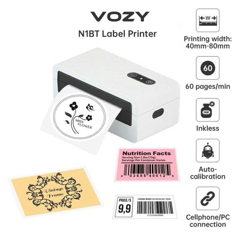 VOZY N1BT 3 Inch Thermal Label Printer Bluetooth Logo Printer 80mm ...