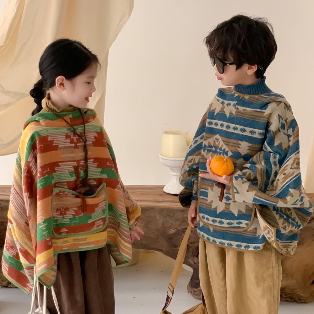 24-011006 Children's Tops. Kid's Ethnic Style Loose Thick Hooded Cloak ...