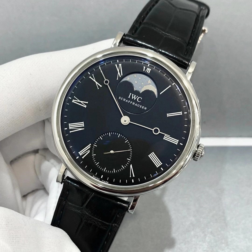 Iwc Replica Series Moon Phase Black Face 46mm Manual Mechanical Men's ...
